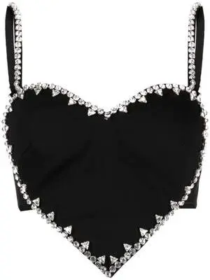 AREA Heart-motif Crystal-embellished Top - Black