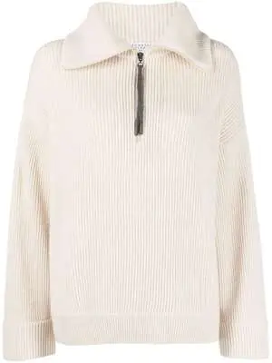 Brunello Cucinelli Pointed-flat Collar Long-sleeve Jumper - Neutrals