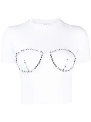 AREA Crystal-embellished Cropped T-shirt - White
