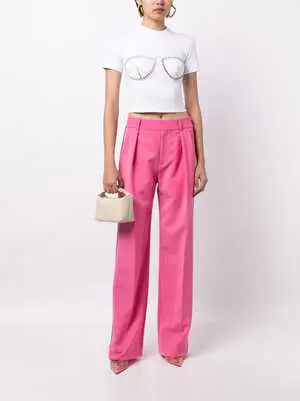 AREA Crystal-embellished Cropped T-shirt