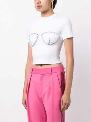 AREA Crystal-embellished Cropped T-shirt