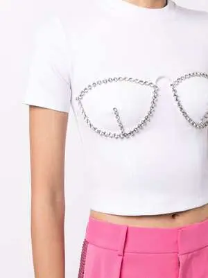 AREA Crystal-embellished Cropped T-shirt