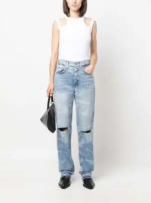 Cotton Citizen Kate Straight-leg Ripped Jeans - Blue