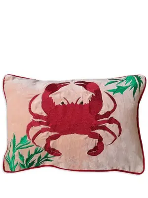 LES-OTTOMANS Crab Embroidered Cushion - Pink