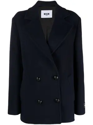 MSGM Double-breasted Jacket With Logo Patch