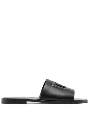 Dolce & Gabbana Embossed-logo Leather Slides - Black