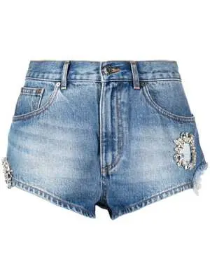 AREA Crystal-embellished Denim Mini Shorts - Blue