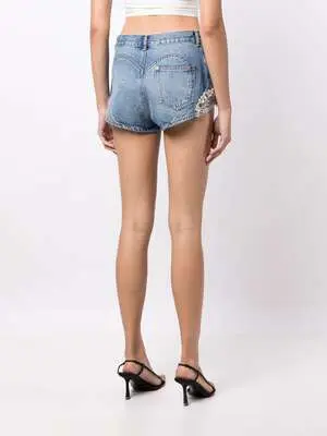 AREA Crystal-embellished Denim Mini Shorts