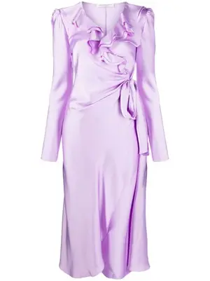 Philosophy Di Lorenzo Serafini Lilac High-shine Ruffle V-neck Midi Dress