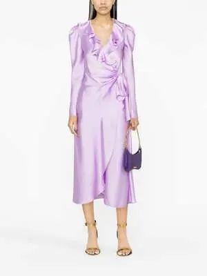Philosophy Di Lorenzo Serafini Lilac High-shine Ruffle V-neck Midi Dress