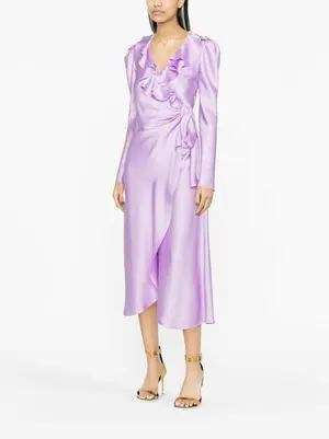 Philosophy Di Lorenzo Serafini Lilac High-shine Ruffle V-neck Midi Dress