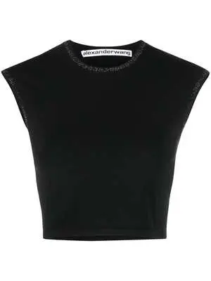 Alexander Wang Crystal-embellished Logo Crop Top