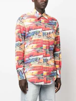 ERL Sunset-print Cotton Shirt - Red