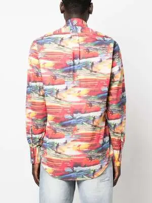 ERL Sunset-print Cotton Shirt - Red