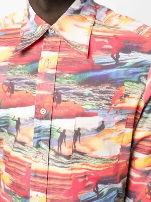ERL Sunset-print Cotton Shirt - Red