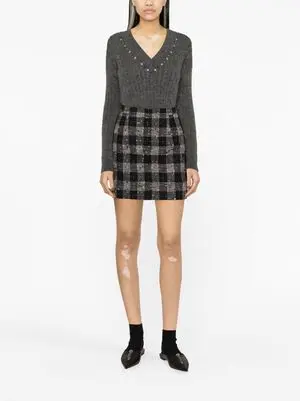 Alessandra Rich Stud-embellished Ribbed-knit Jumper - Grey
