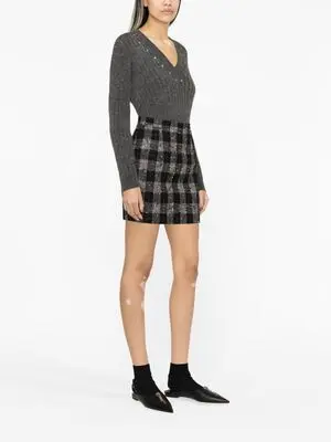 Alessandra Rich Stud-embellished Ribbed-knit Jumper - Grey