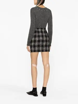 Alessandra Rich Stud-embellished Ribbed-knit Jumper - Grey