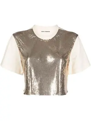 Rabanne Chainmail-panel Cropped T-shirt - Gold