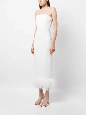 16Arlington Minelli Feather-trim Midi Dress - White