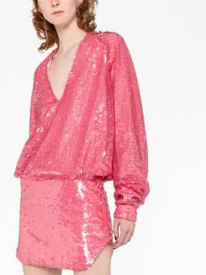 Attico Gael Sequin Embellished Minidress - Pink