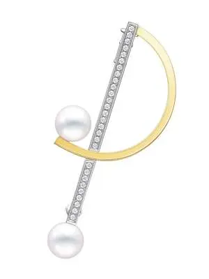 TASAKI 18kt Yellow And White Diamond And Pearl Brooch - Gold