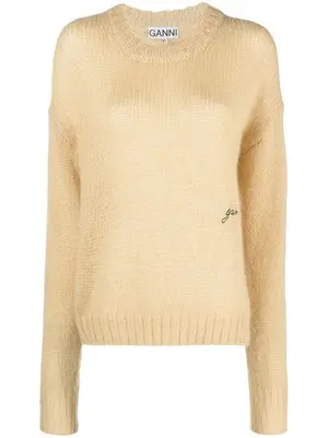 GANNI Logo-embroidered Knitted Jumper - Neutrals