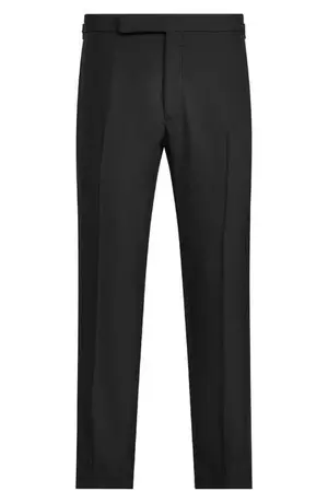 Ralph Lauren Purple Label Gregory Wool Barathea Tuxedo Pants - Black