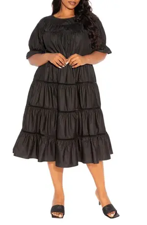 Ruffle Sleeve Tiered Cotton Dresses
