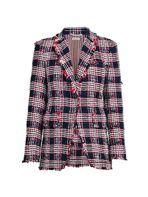 Thom Browne Women's Plaid Tweed Jacket - Red White Blue  Red White Blue