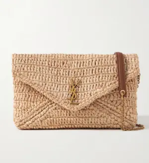 Saint Laurent Cassandre Raffia Shoulder Bag - Light Brown