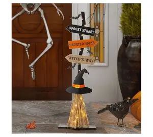 GLITZHOME 42'h Lighted Wooden Witch's Broom Por H Decor - One-color