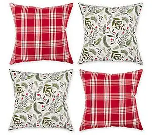 DESIGN IMPORTS Set Of 4 Asst Holiday Sprig/plai Pillow Covers - One-color