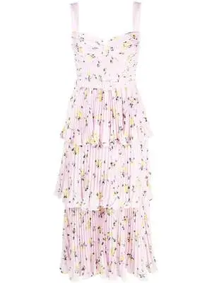 knee length dresses for ladies Cream Tailored Bouclé And Chiffon Midi Dress – self-portrait-US main image 0
