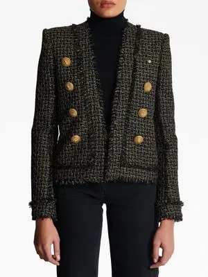 Balmain Double-breasted Tweed Jacket - Black