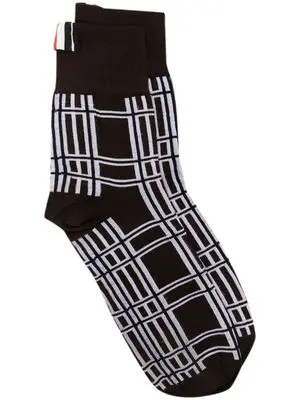 Thom Browne Check-jacquard Ankle Socks - Brown