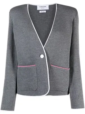 Thom Browne Contrasting-trim Collarless Jacket