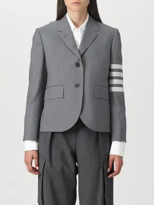 Thom Browne Wool Blazer With Four-bar Stripe - Grey