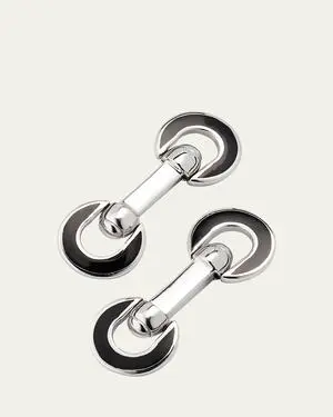 JAN LESLIE Men's Horseshoe Enamel Flip Cufflinks Black