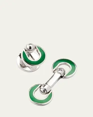 JAN LESLIE Men's Horseshoe Enamel Flip Cufflinks Green