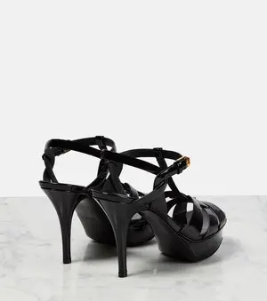 Saint Laurent Tribute 105 Patent Leather Platform Sandals - Black