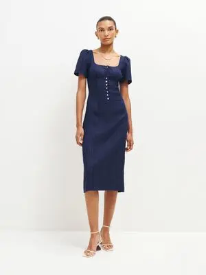 reformation pierce linen dress Reformation Pierce Linen Dress Sz 8 Midi 100% Linen $228