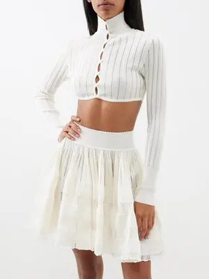 Alaïa Alaïa - Archetypes Cropped Ribbed-knit Crinoline Cardigan - Womens - Natural - 34 FR Natural