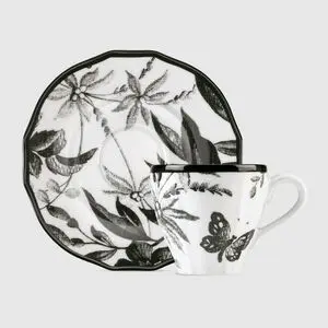 Gucci Herbarium Coffee Cup And Saucer, Set Of Two - Black