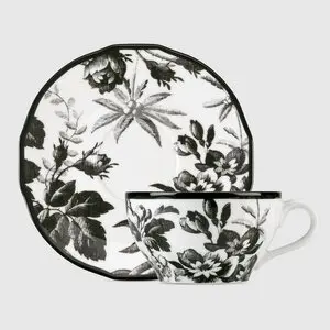 Gucci Herbarium Teacup And Saucer, Set Of Two - Black