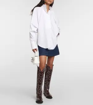 GANNI Embroidered Leather Cowboy Boots