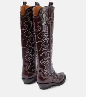 GANNI Embroidered Leather Cowboy Boots