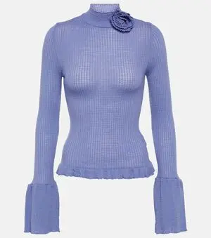 Blumarine Ruffle-trimmed Ribbed Wool Sweater