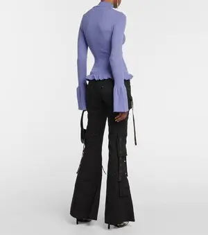 Blumarine Ruffle-trimmed Ribbed Wool Sweater