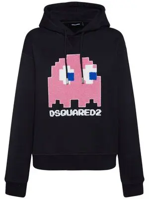 Dsquared2 Pac-man Logo Embroidered Cotton Hoodie - Multicolor